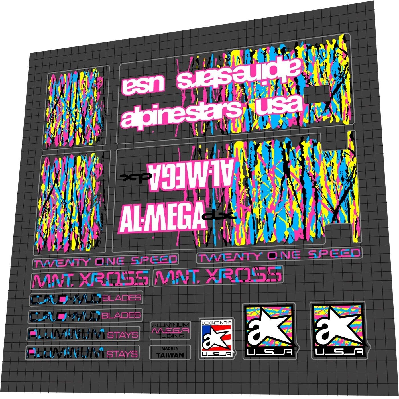ALPINESTARS Al-Mega (1990) DX Frame Decal Set | Bike Decal Replace