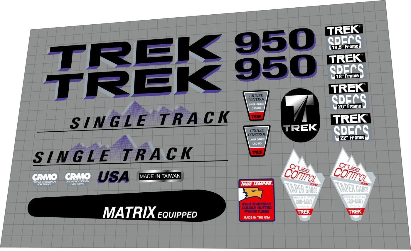 TREK 950 (1989) SingleTrack Frame Decal Set | Bike Decal Replace