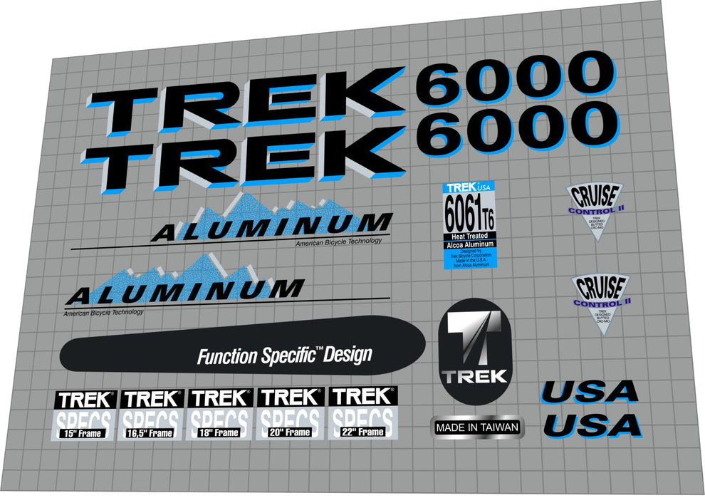 TREK 6000 (1991) Aluminum Frame Decal Set | Bike Decal Replace