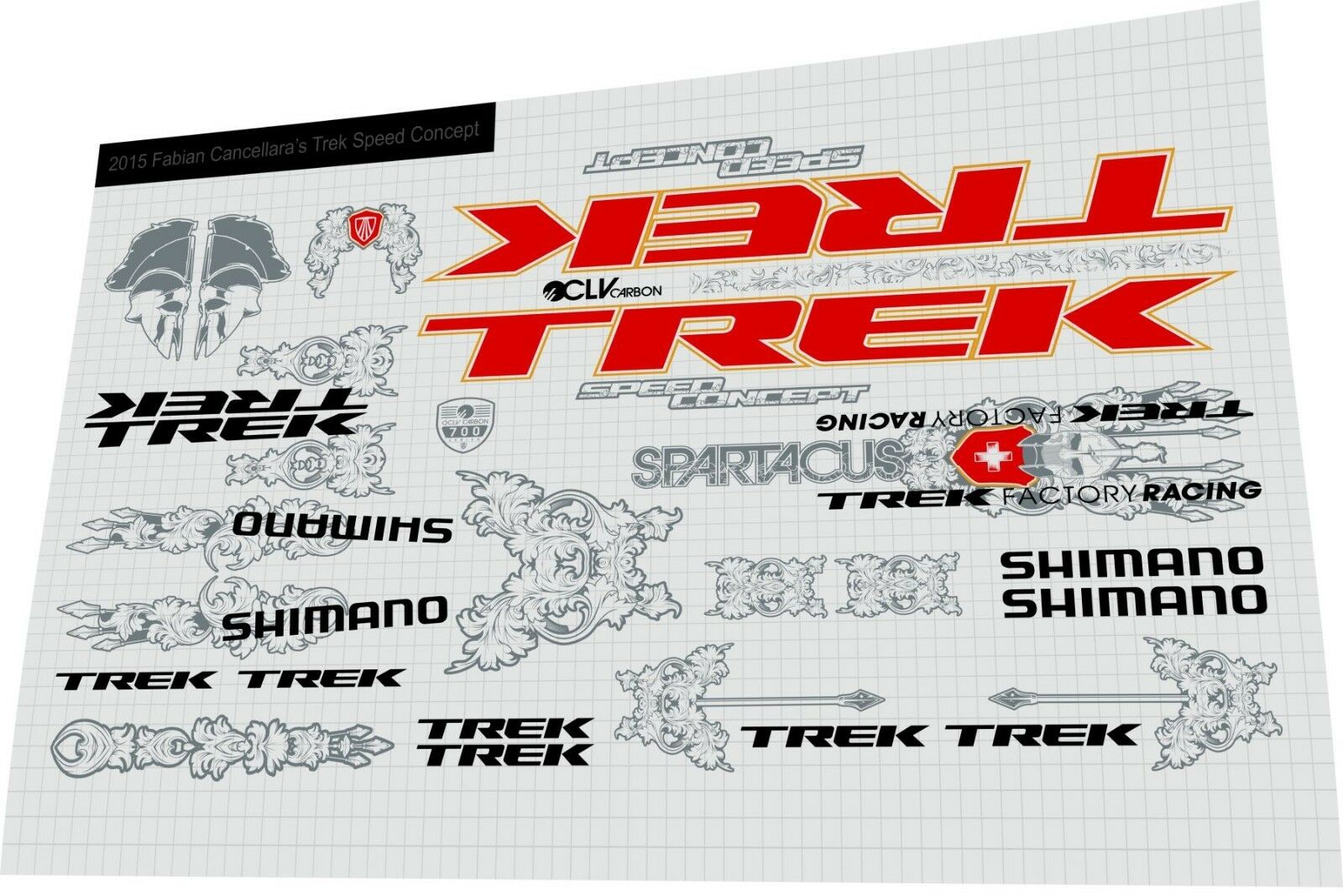 TREK Speed Concept 9 Spartacus (2015) Fabian Cancellara Frame Decal Set ...