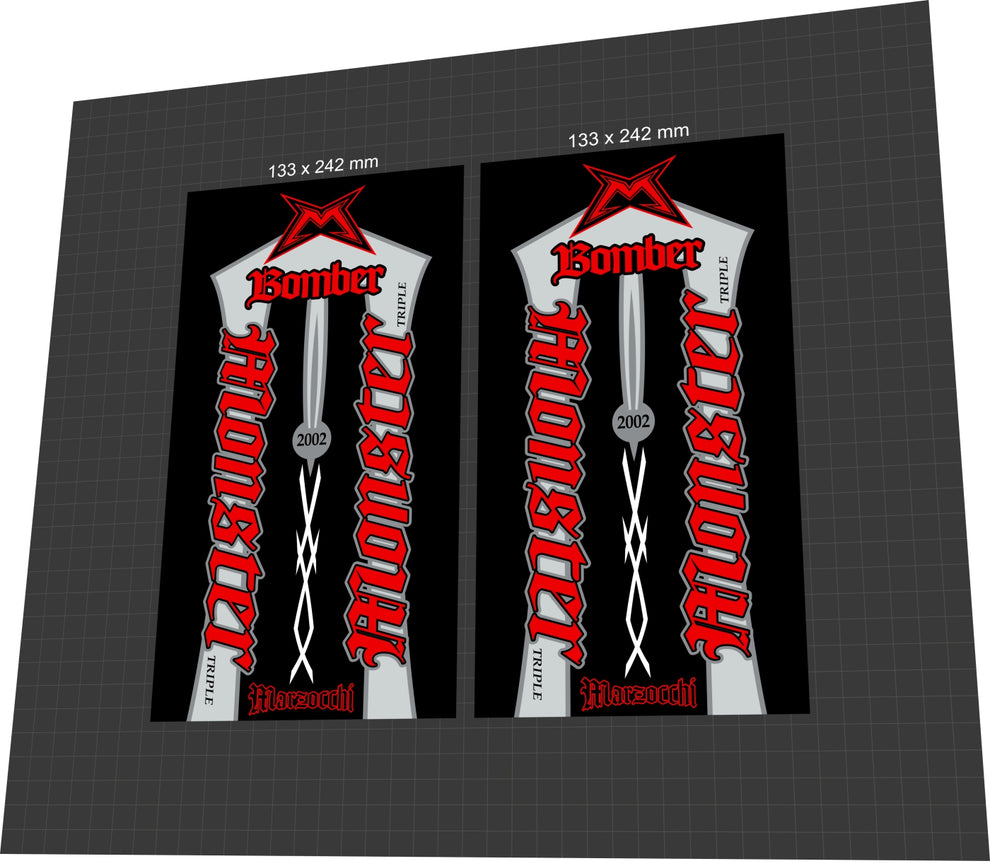 MARZOCCHI Bomber (2002) Monster Triple Fork Decal Set – Bike Decal Replace